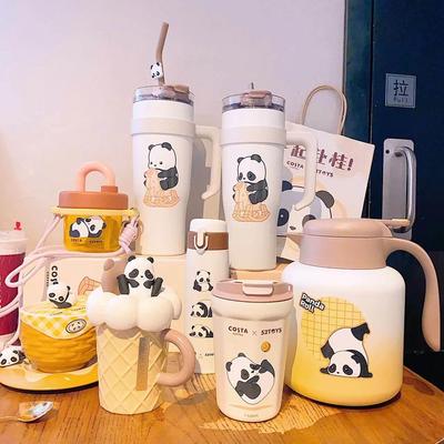 Costa熊猫马克杯碟组合随行杯巨无霸吸管保温杯华夫饼可爱风茶壶