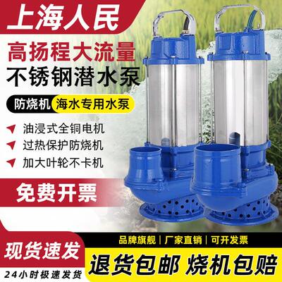 上海人民不锈钢潜水泵220V380V清水泵农用灌溉大流量高扬程抽水泵