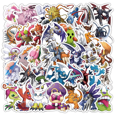 60张数码宝贝贴纸可爱卡通游戏人物装饰手机壳笔记本防水贴画diy