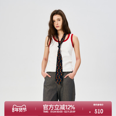 rollcall圆领拼色刺绣背心