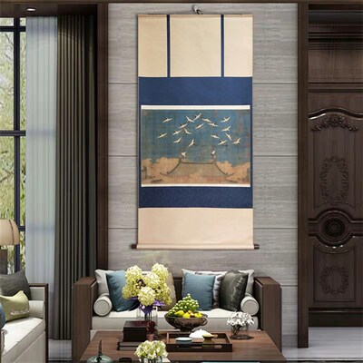 宋徽宗瑞鹤图 新客厅装饰画 书房挂画玄关卷轴挂画宣和裱书画