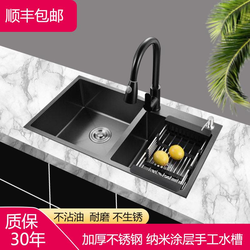 厨房水槽 黑色纳米不锈钢洗菜盆家用65*45加厚单槽洗碗池水槽单品