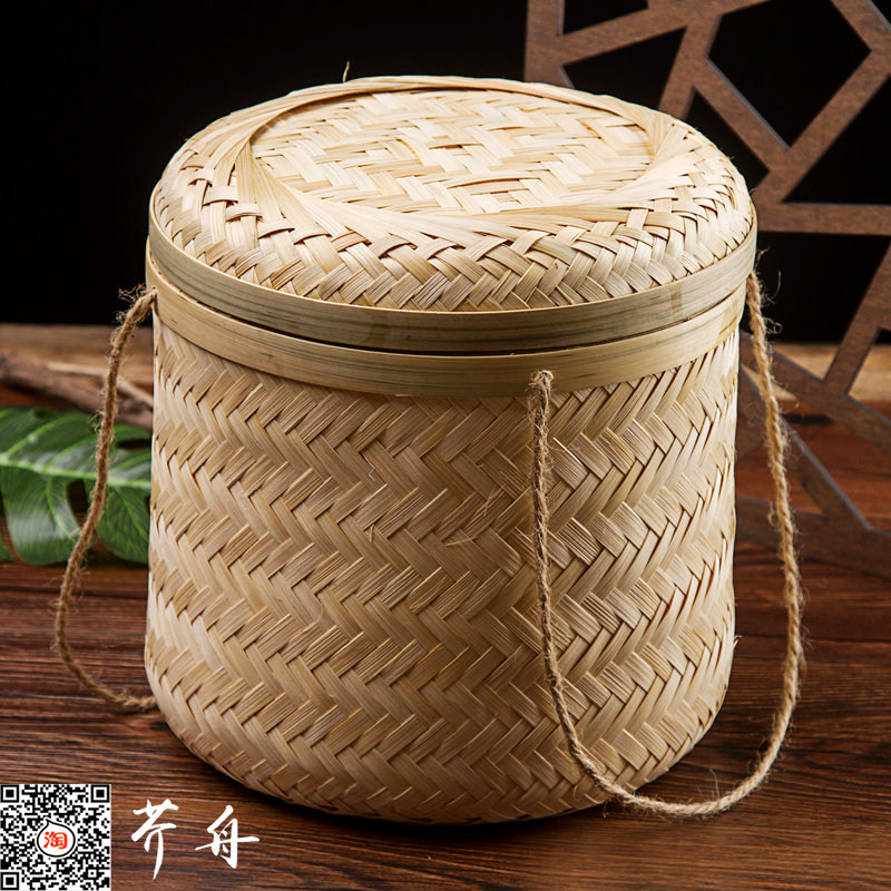 竹编礼盒茶叶罐月饼盒包装竹桶手工编织杂物收纳筐竹篮子手提竹篓