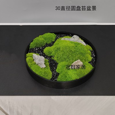 大餐桌中间酒店圆桌转盘永生苔藓微景观绿植石头空间造景艺