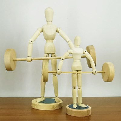 梧棣木人举重摆件工艺品举重人物装饰杠铃桌面摆设人物木质摆件
