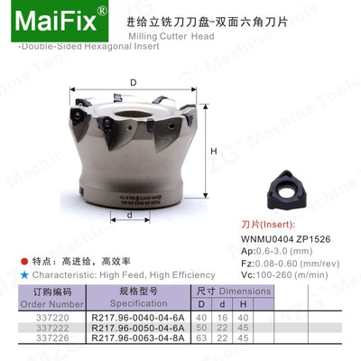 新款机夹式快进给立铣刀刀盘R217.96-0040-04-6A装双面六角刀片