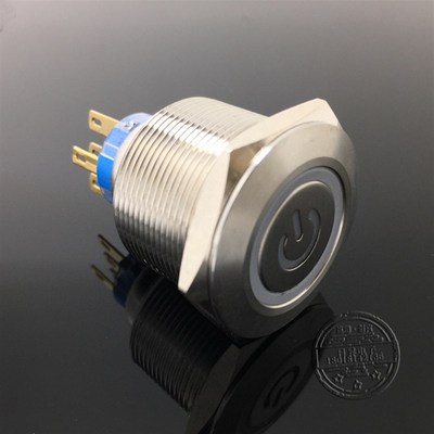 汽车自锁带电源符号灯25MM金属按钮开关6v12V24v220v不锈钢防水