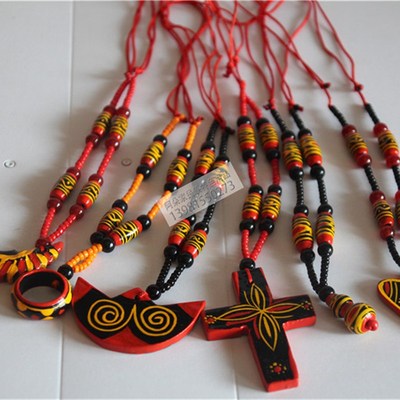 大凉山彝族项链葫芦坠子男款漆器红黄黑珠装饰品民族特色首饰包邮
