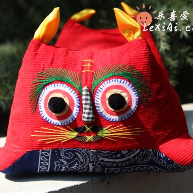 乐喜爱陕西布老虎中国风民间工艺品纯手工虎头枕头抱枕摆件玩具