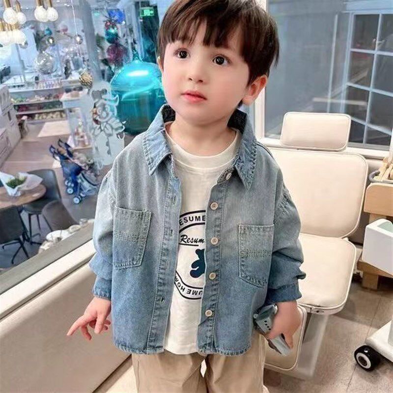 男童衬衫长袖外套2024春秋新款中小童儿童牛仔衬衫宝宝牛仔薄外套