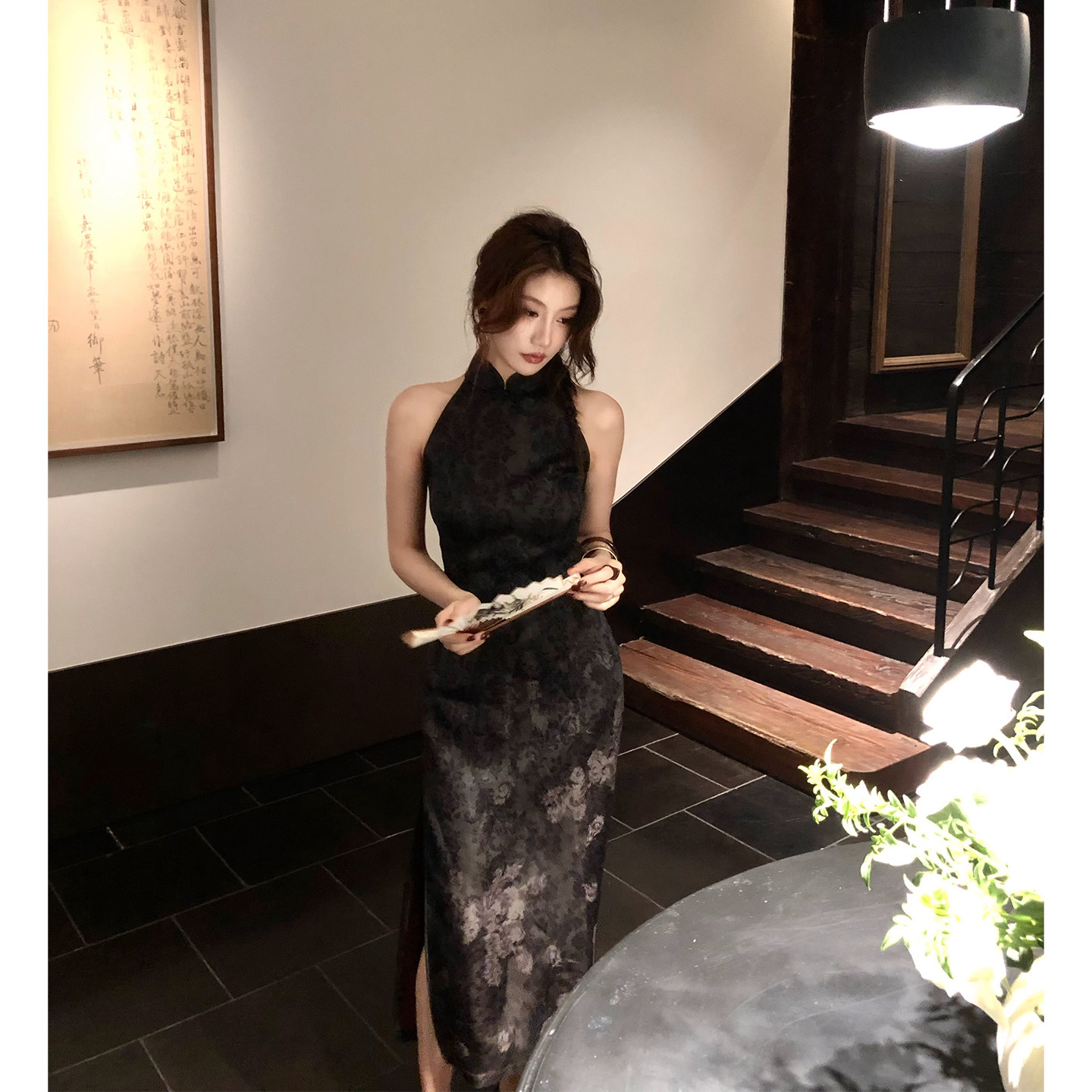 【ALONESAVOR】龍喜儿 loo%桑蚕红云纱连衣裙女立领提花旗袍Z047