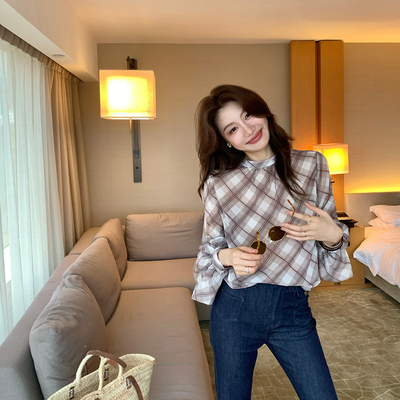 AloneSavor龙喜儿 高级感立领菱格长袖小衫松弛显贵女士上衣D451