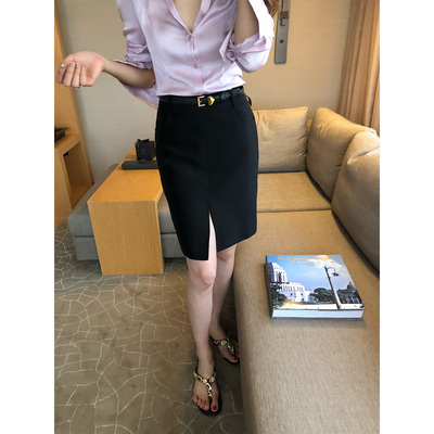 AloneSavor龙喜儿 职场约会羊毛开叉半裙H版垂坠感包臀短裙Z823