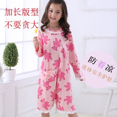 纯棉女童睡裙中长款连体睡衣两用春夏季薄款儿童宝宝春夏长袖女孩
