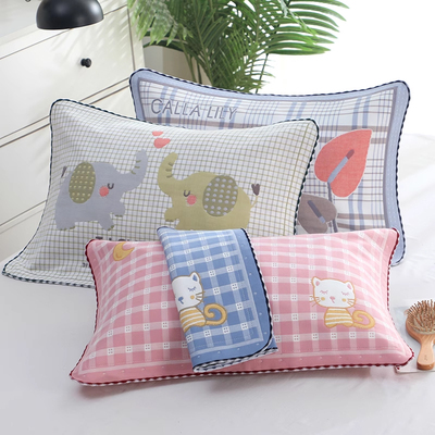 纱布纯棉加厚枕套透气吸汗中号学生儿童卡通枕芯套内胆套35x55cm