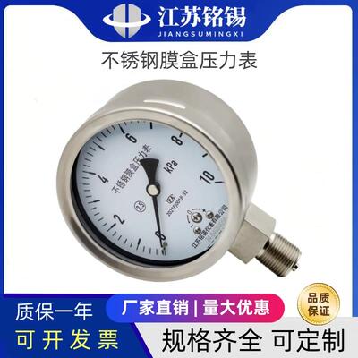 不锈钢膜盒压力表YE100BF YE60BF 耐腐蚀耐高温微压千帕表