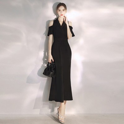 晚礼服女2024新款宴会黑色轻奢小众高端高级感主持人裤装连体裤裙