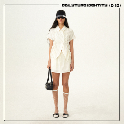 DID DAILY:Tracy 汉麻棉色织波点提花绿意印花抽绳娃娃领衬衫半裙