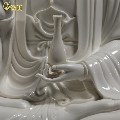 微美陶瓷12至19吋白瓷古莲观音佛像家用供奉摆件南海观世音菩萨像