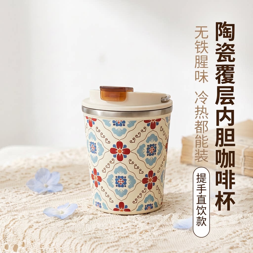 喜式陶瓷覆层内胆咖啡杯保温杯kisiki迷你杯子学生女生高颜值水杯
