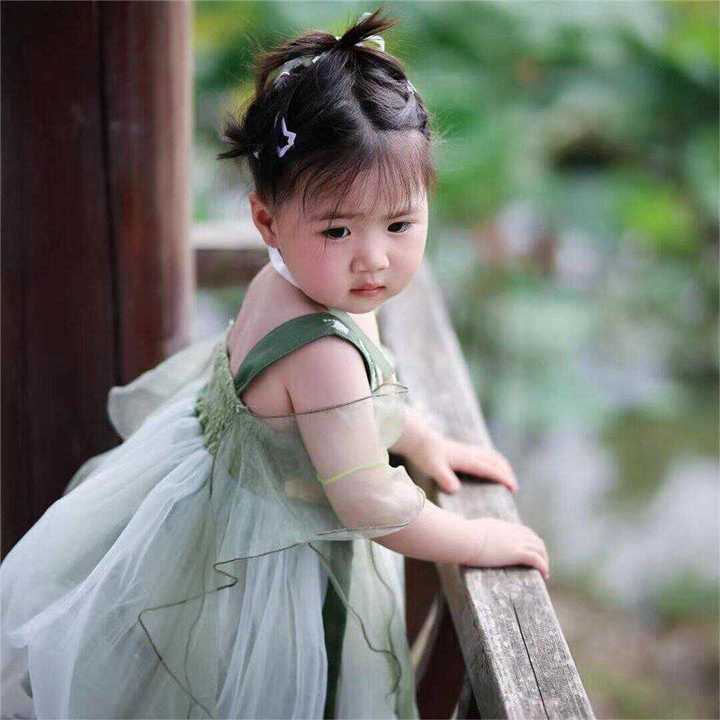 凉快女童汉服夏季2024新款女孩连衣裙儿童国风改良新中式裙子绿色