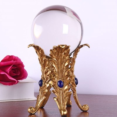 欧式简约水晶球配铜摆件家居装A饰品样板间办公书桌陈列柜高档摆