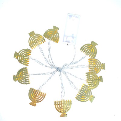 犹太光明节修殿节Hanukkah九枝灯台Menorah节日装饰LED铁艺串灯