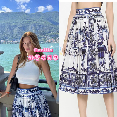 意大利匠心之作 | 大G家经典青花瓷印花百褶裙