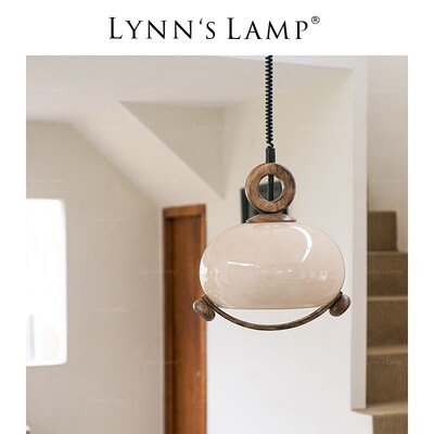 Lnn立意 中古蘑菇吊灯 吧台复古实木书房卧室伸缩法式灯具