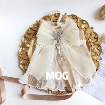 MOG 撞色奶油宠物牵引绳猫狗小型犬比熊英短外出牵引胸背衣服裙纱