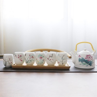 茶具套装陶瓷茶壶茶杯家用景德镇提梁壶简约日式客厅新中式1壶6杯