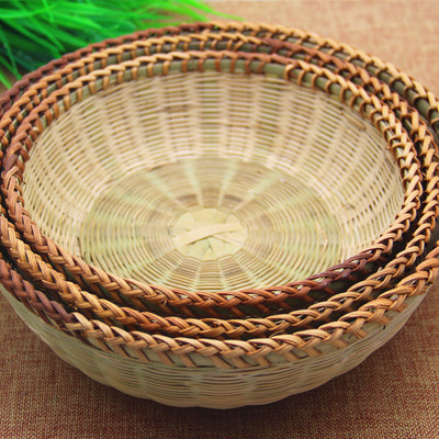 家用手工竹编盛馍筐馒头筐竹篮厨房编织藤编收纳水果小框子菜蓝