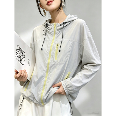 【恩佳专享】 美式连帽拼色防晒衣户外休闲运动薄外套4012