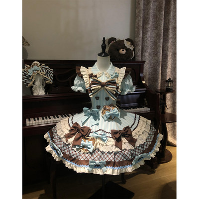 薄巧小熊饼软妹lolita OP连衣裙蝴蝶结短袖蓬蓬在逃公主裙lo裙女