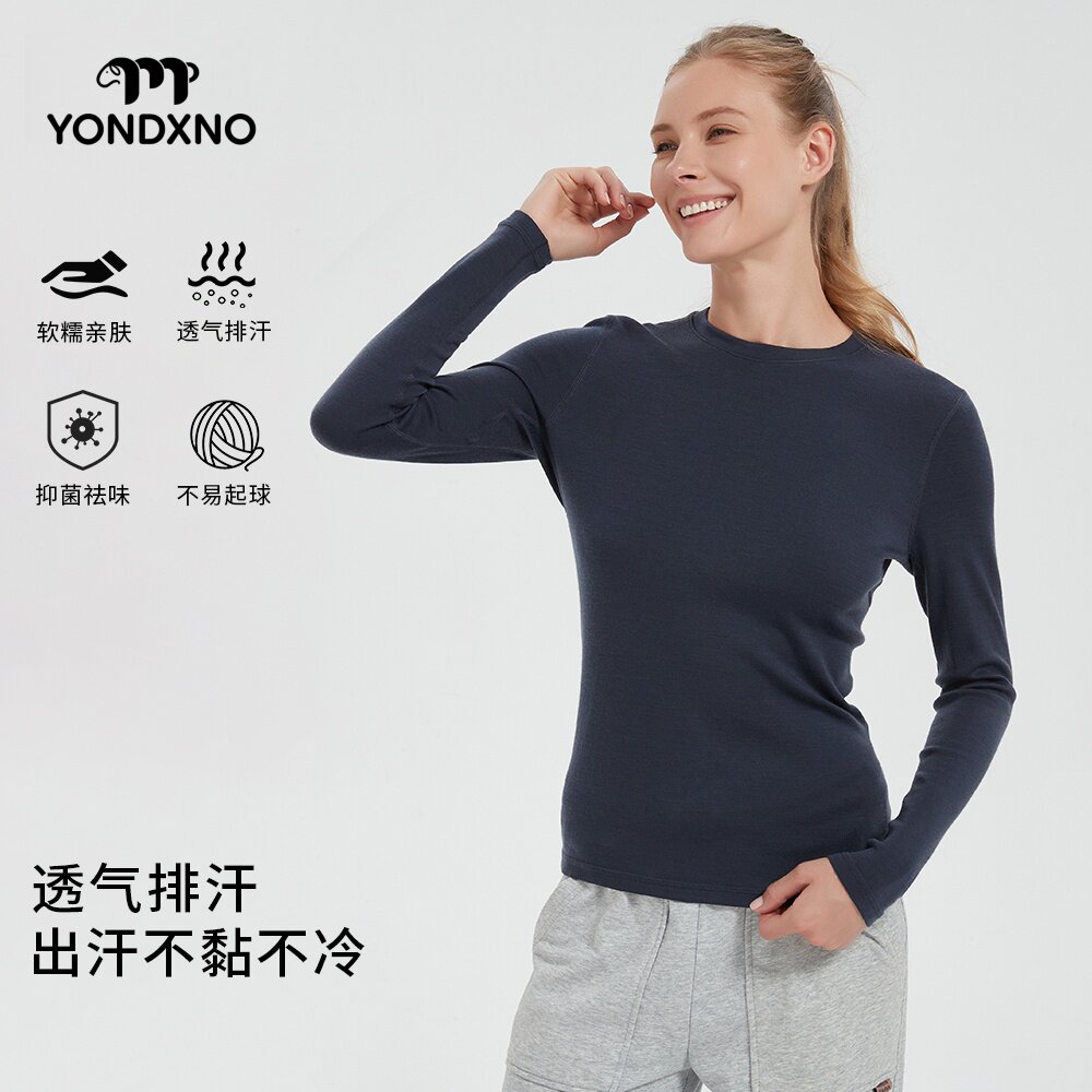 羊小诺美利奴羊毛速干衣打底衫女户外滑雪美丽诺羊毛长袖加厚300