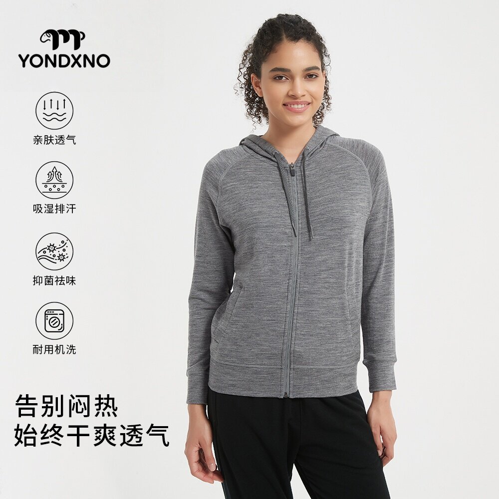 羊小诺美利奴羊毛速干衣女吸湿排汗户外美丽诺跑步登山连帽外套
