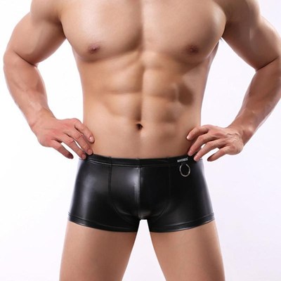 Mens Sexy Boxer Briefs Faux Leather PU Underwear Wetlook Ex