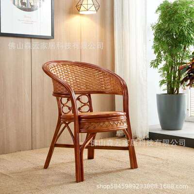 工直供真藤椅用UWE家办公休闲阳台工椅手藤编织单人真藤靠背椅厂
