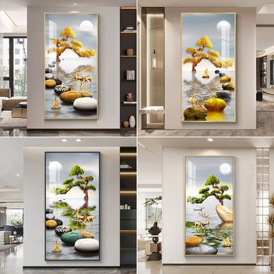 时运享通迎客松酒店玄关画装饰走廊过道壁画入户门正对墙客厅挂画