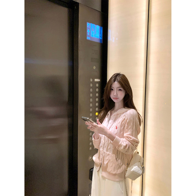 jijilulu积极璐 拉夫美学 高智老钱风毛针织衫刺绣连帽开衫软糯感