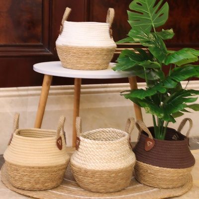 草编花盆藤编竹编装饰花篮家居客厅绿植摆件简约创意田园落地编织