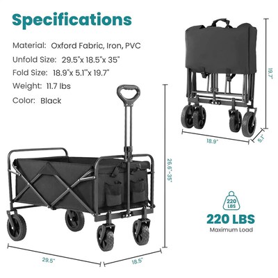 Folding Garden Cart with Wheels, Foldable Camping Utility Wa