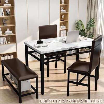 Dining Table with Bench and Chairs,Faux Mable Small Kitchen