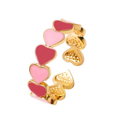 Fashion Vintage Bohemia Pink Enamel Love Heart Opening Ring