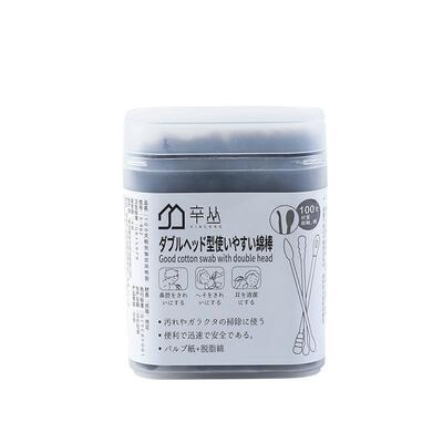Box of 100 dual-ended disposable cotton swabs for ear cleani
