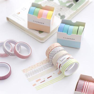5Rolls/box Solid Color Washi Tape Set Decorative Masking Tap