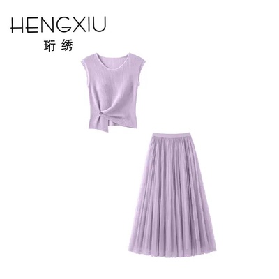 珩绣【蜜蜂欢乐社】简约圆领莱赛尔针织宽松百搭上衣半身裙B-1301