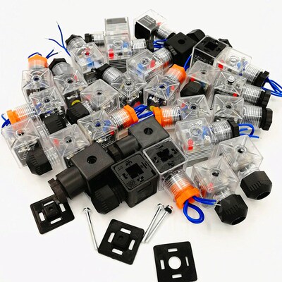 液压电磁阀带指示灯插头线圈接线电磁阀防水插头DC12Vac110V