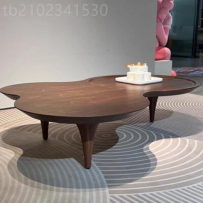 中古茶几现代风简约小户客厅用实型木法式复古胡桃家色异形小XVH