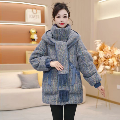 连帽拼色气质保暖时尚加厚羽绒服新款宽松2025年冬季【SJYH3916】